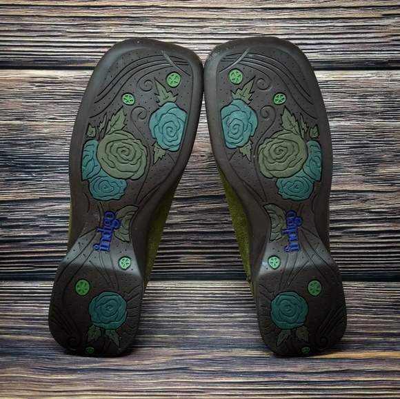 Clarks | Shoes | Indigo By Clarks Green Suede Leather Square Toe Lo ...